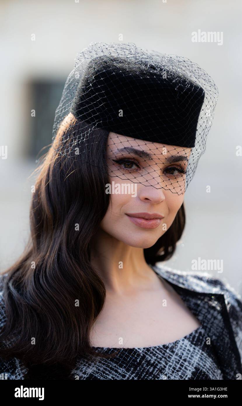 Paris, France. 8th Mar 2025. Sofia Carson at the Elie Saab Fall/Winter 2025-2026 women's fashion ...