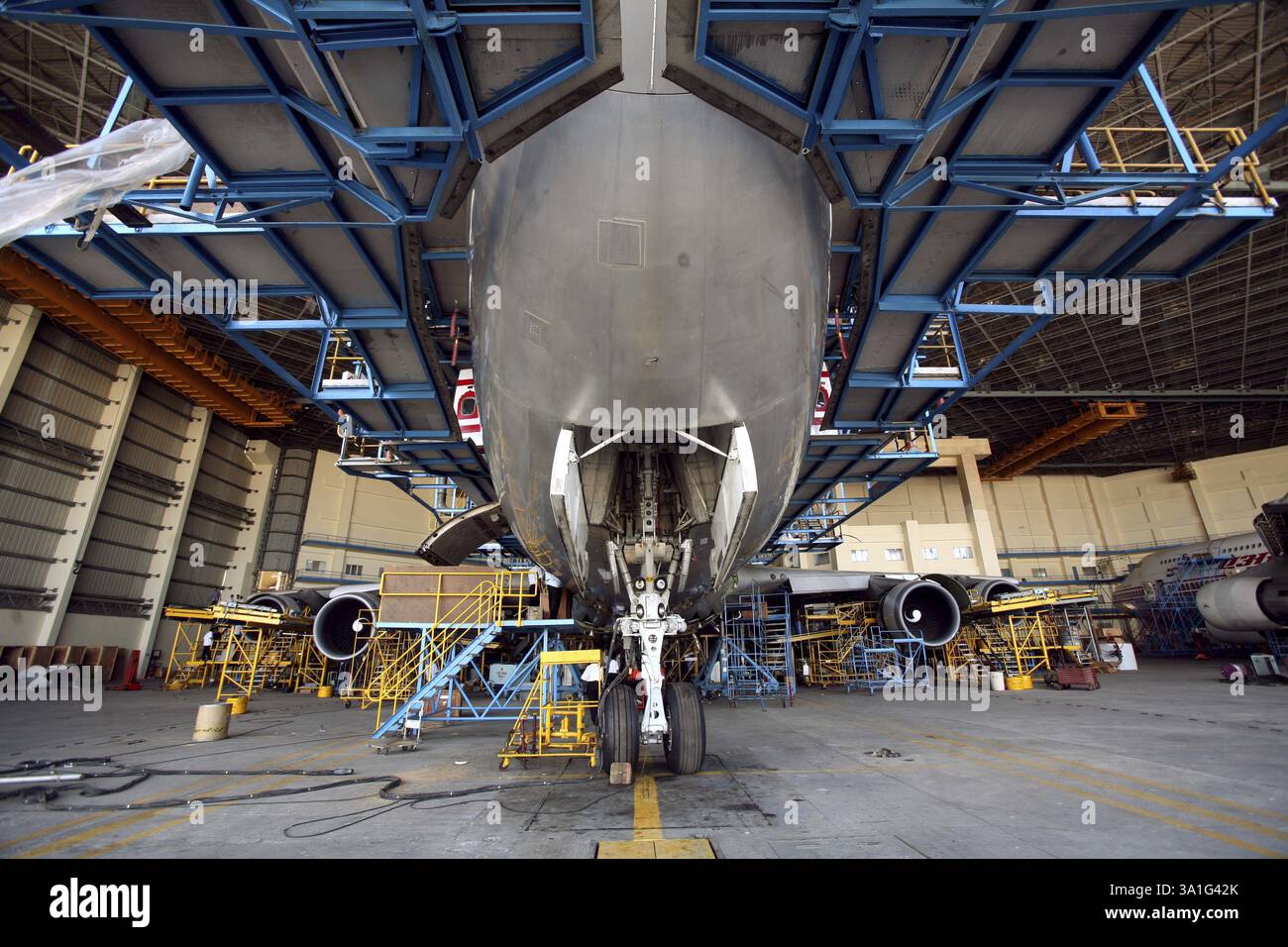 Boeing 747-400 parked for maintenance and repair at the hanger based in ...