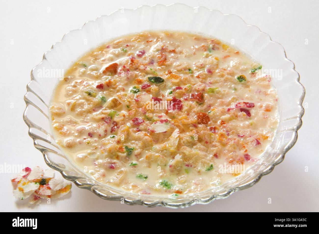 Grains flaked rice poha pawa mix in milk Stock Photo - Alamy