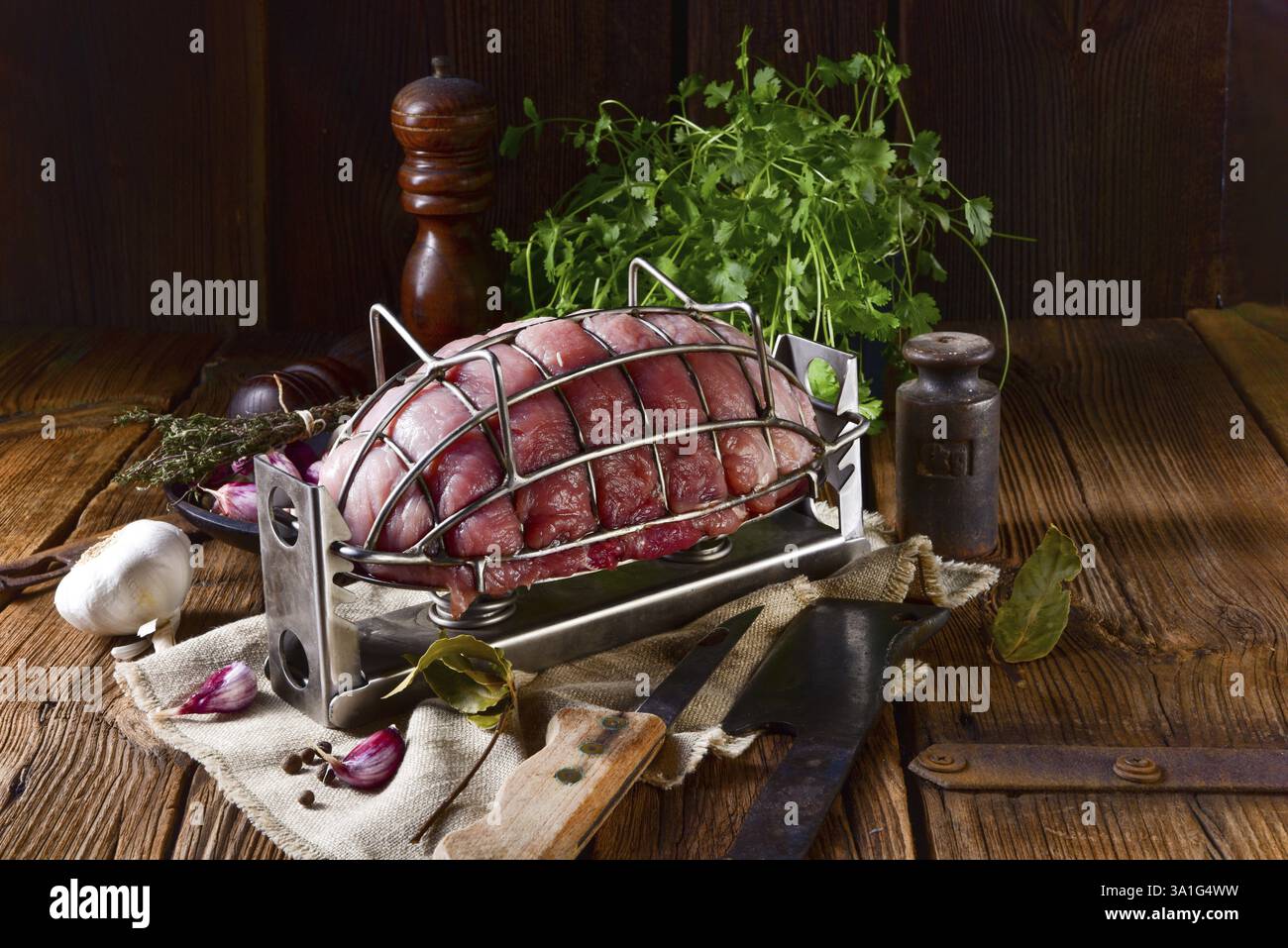 Pressure ham cooker with raw ham Stock Photo - Alamy