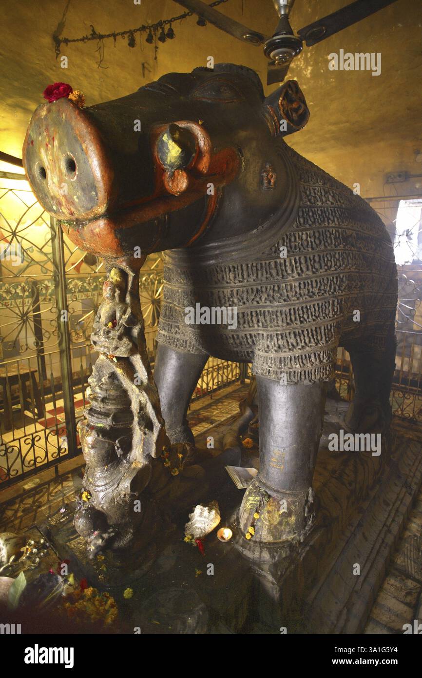 Huge black stone statue of lord Vishnu as Varaha avtar near Katangi ...