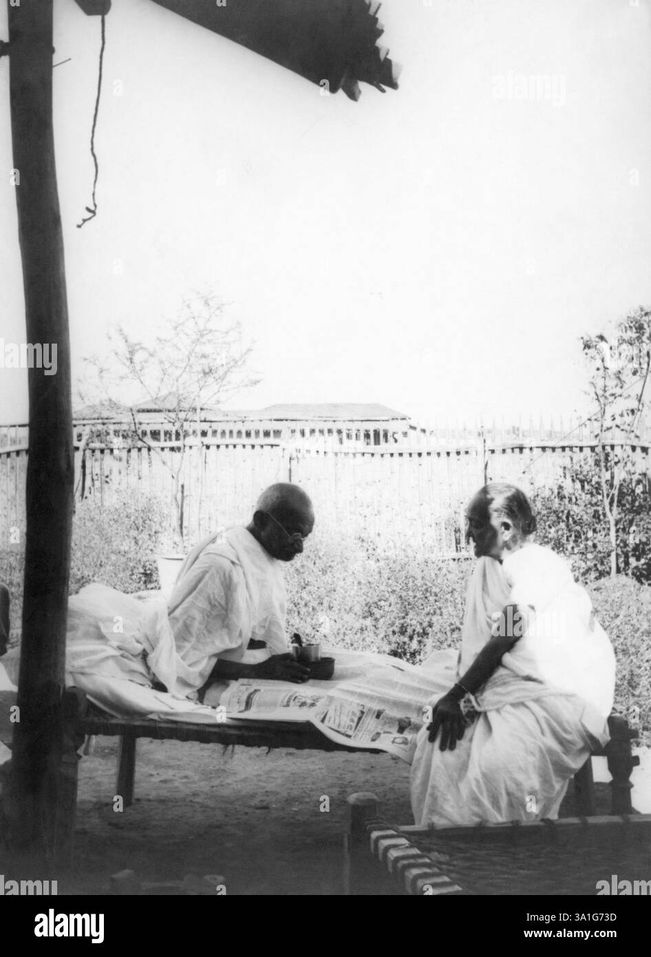 Kasturba Gandhi and Mahatma Gandhi at Sevagram Ashram, 1938 NO MR Stock ...