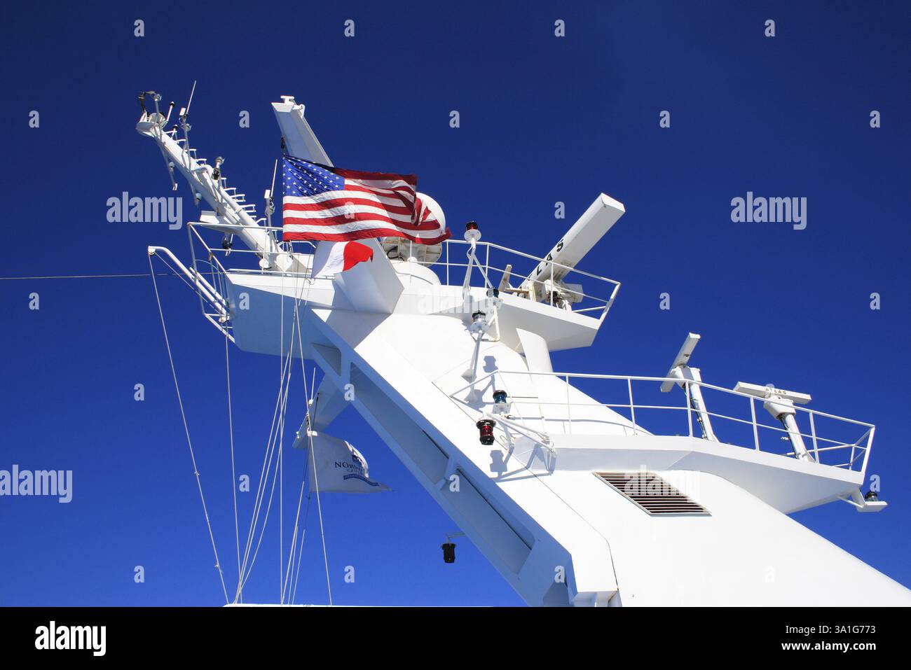 U.S.A. flag over cruise ship telecommunication systems, New Orleans ...