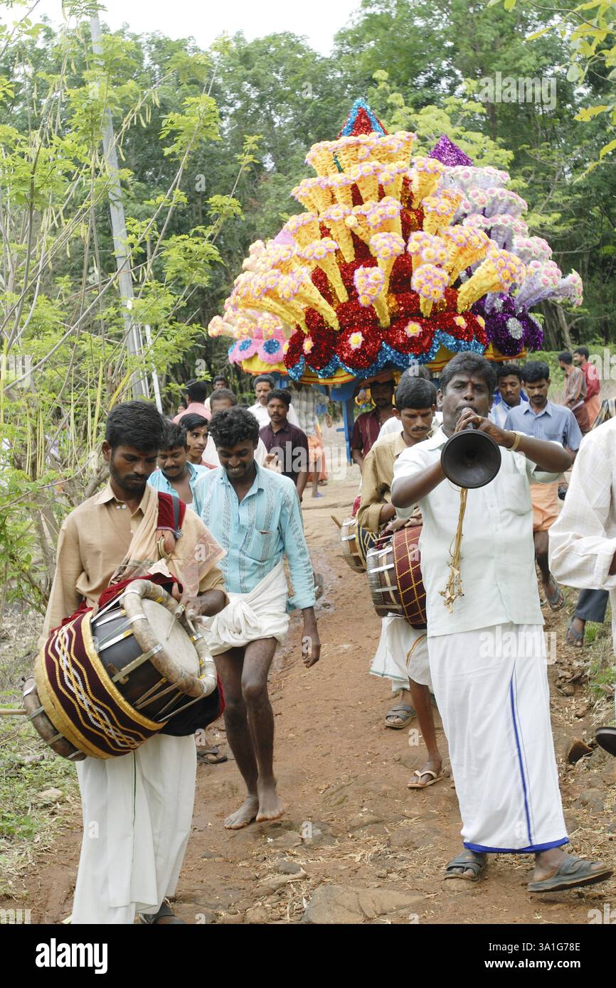 Musicians playing for temple festival, Kerala, India, Asia Stock Photo ...