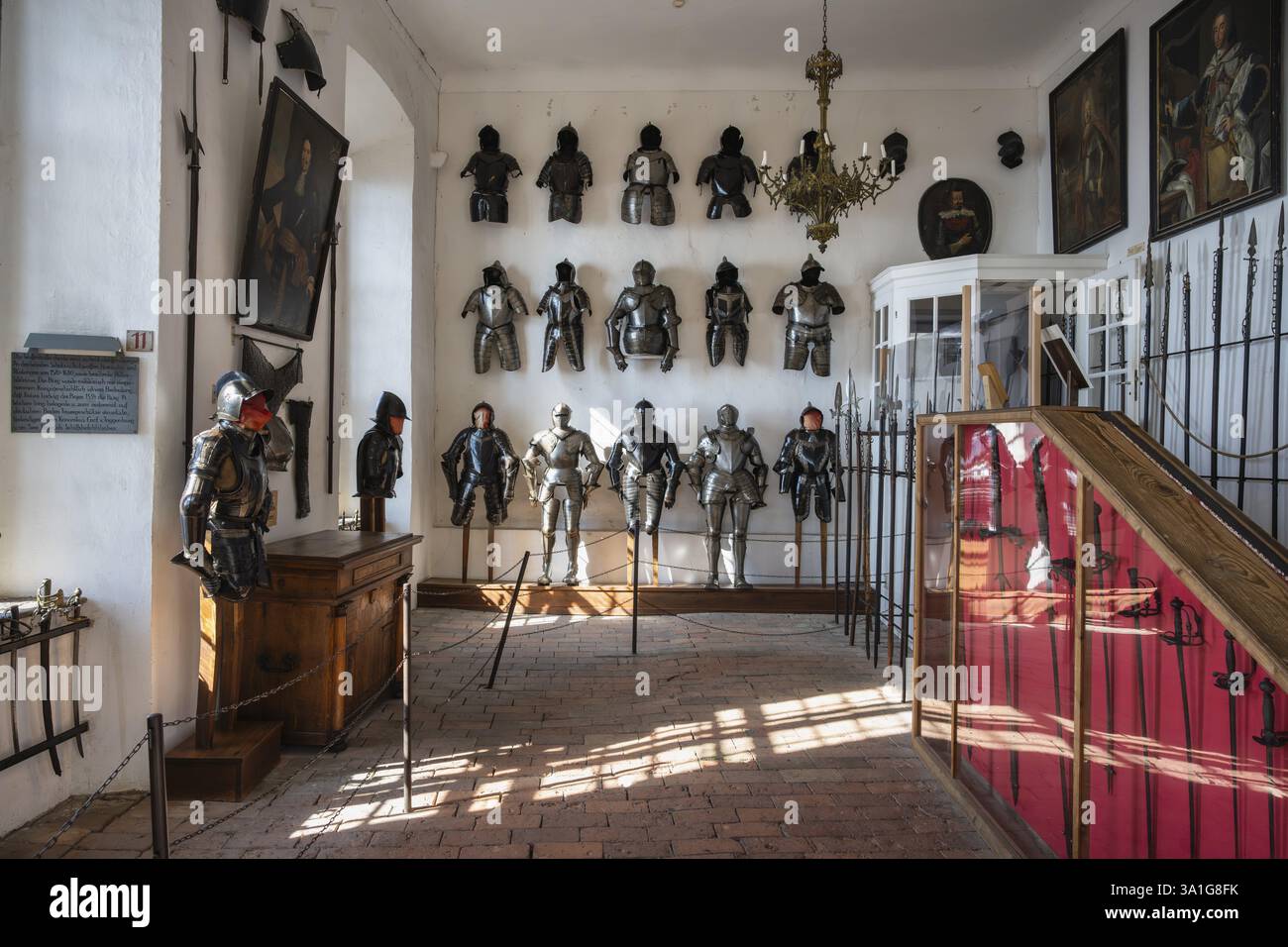 The armoury with knights' armour and hand weapons in the historic ...