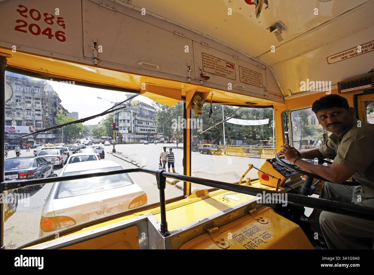 Bus driver in Bombay bus at Bombay Mumbai, Maharashtra, India, Asia ...