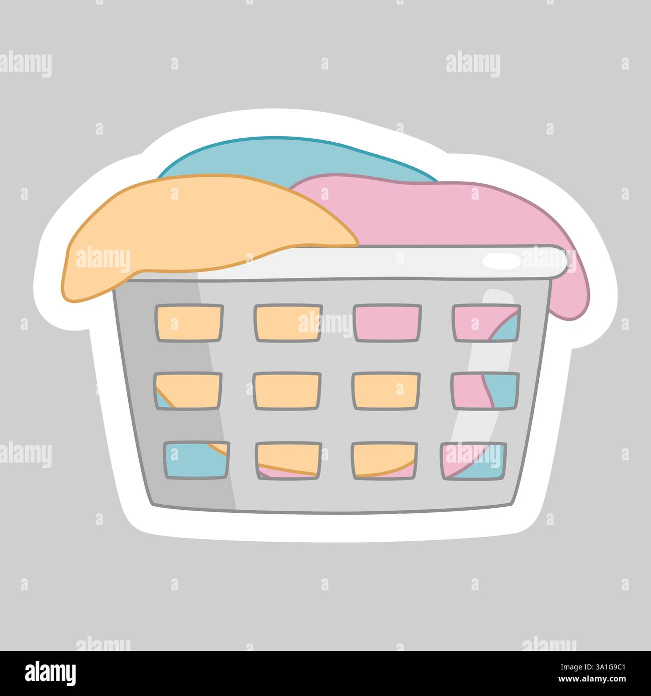 Sticker with laundry basket overflowing with colorful clothes waiting ...