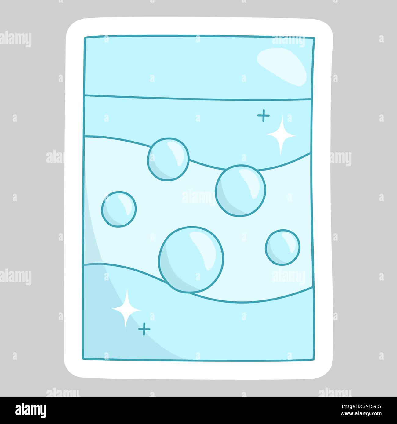Sticker with laundry detergent package with floating soap bubbles ...