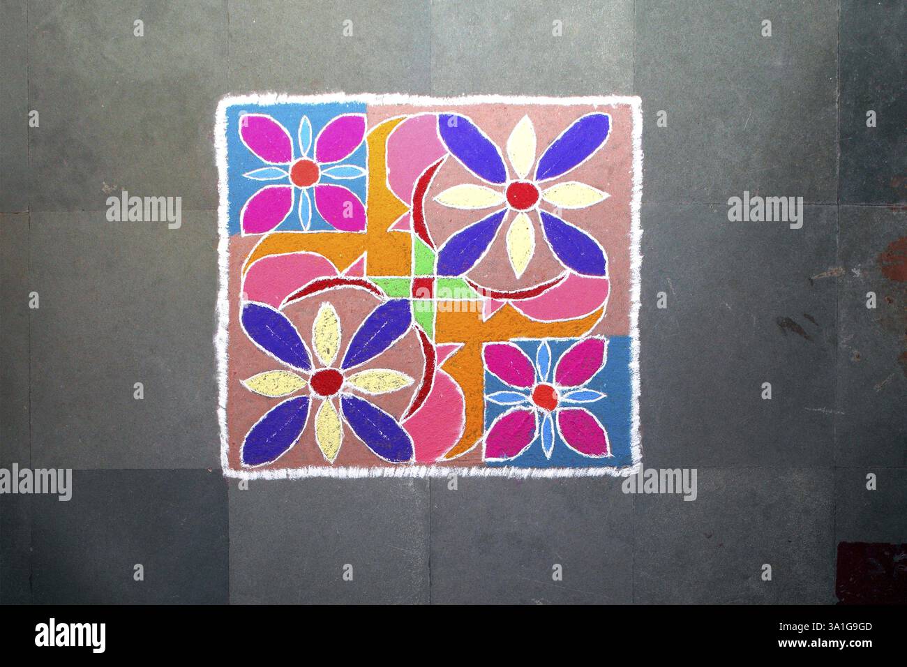 Colorful rangoli design on floor on Diwali deepawali festival ...