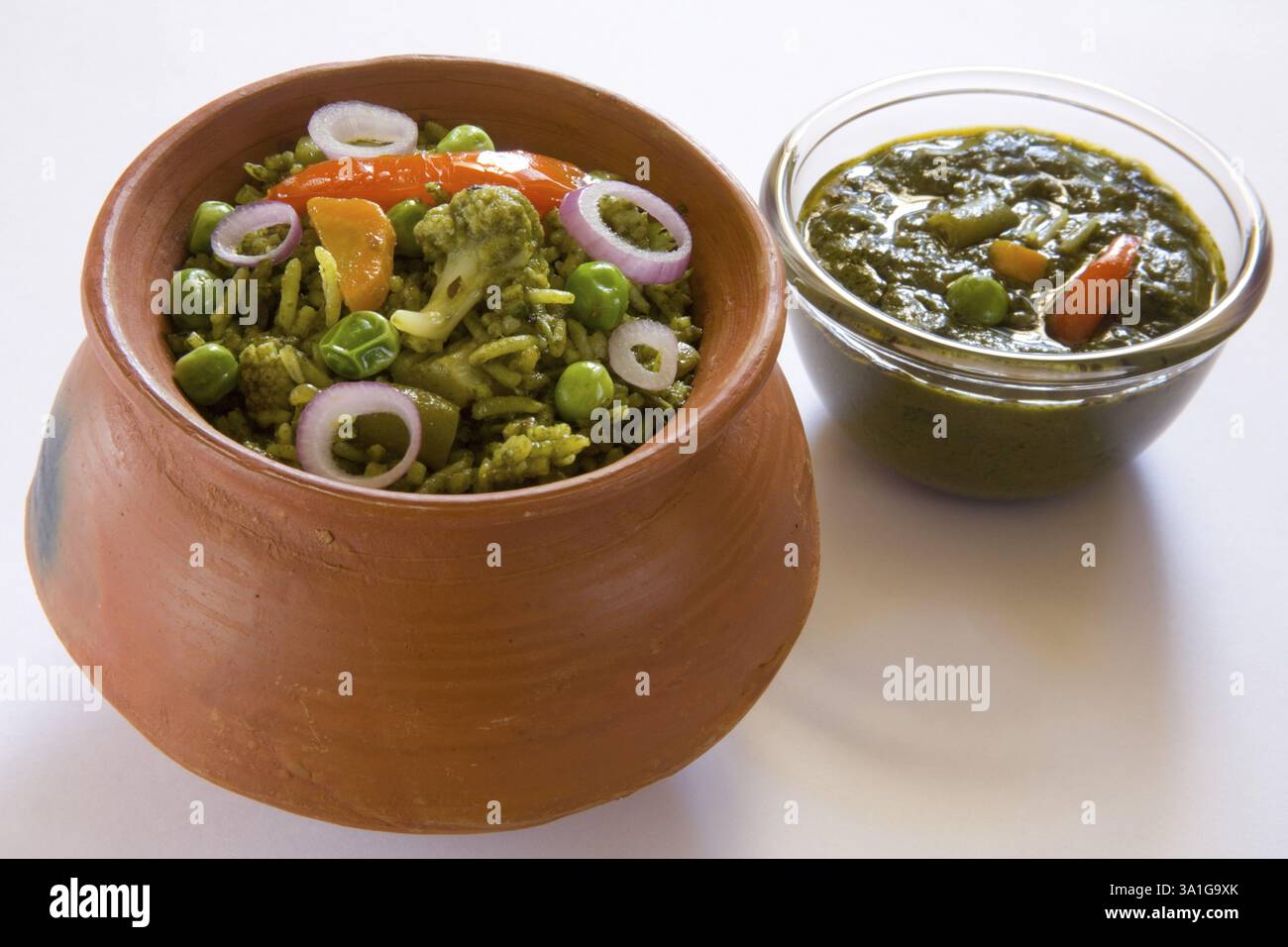 Indian cuisine handi hyderabadi biryani served in pot made from basmati ...