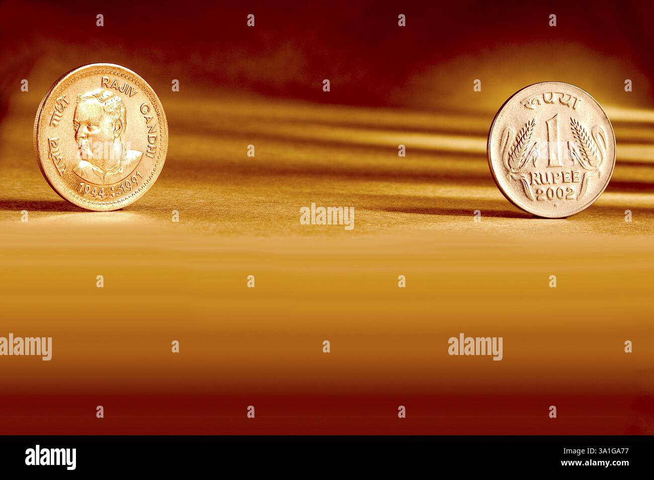 Double pair Indian currency one rupees coin front side and backside ...