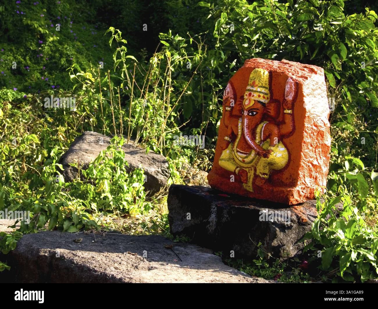 Ganesh idol near well trodden path Village Dhoam near city Vai ...