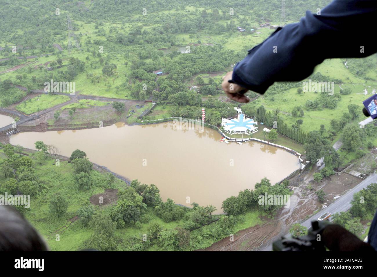 An aerial view of farming land immersed in water naval officer showing ...