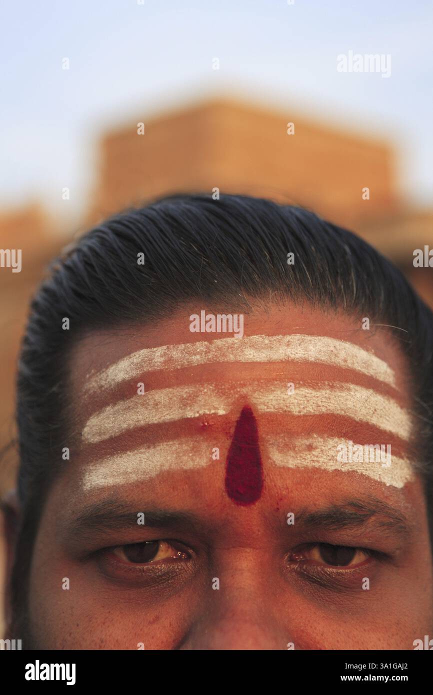 Vibhooti Bhasma or Kumkum on forehead of Hindu Brahmin near ...