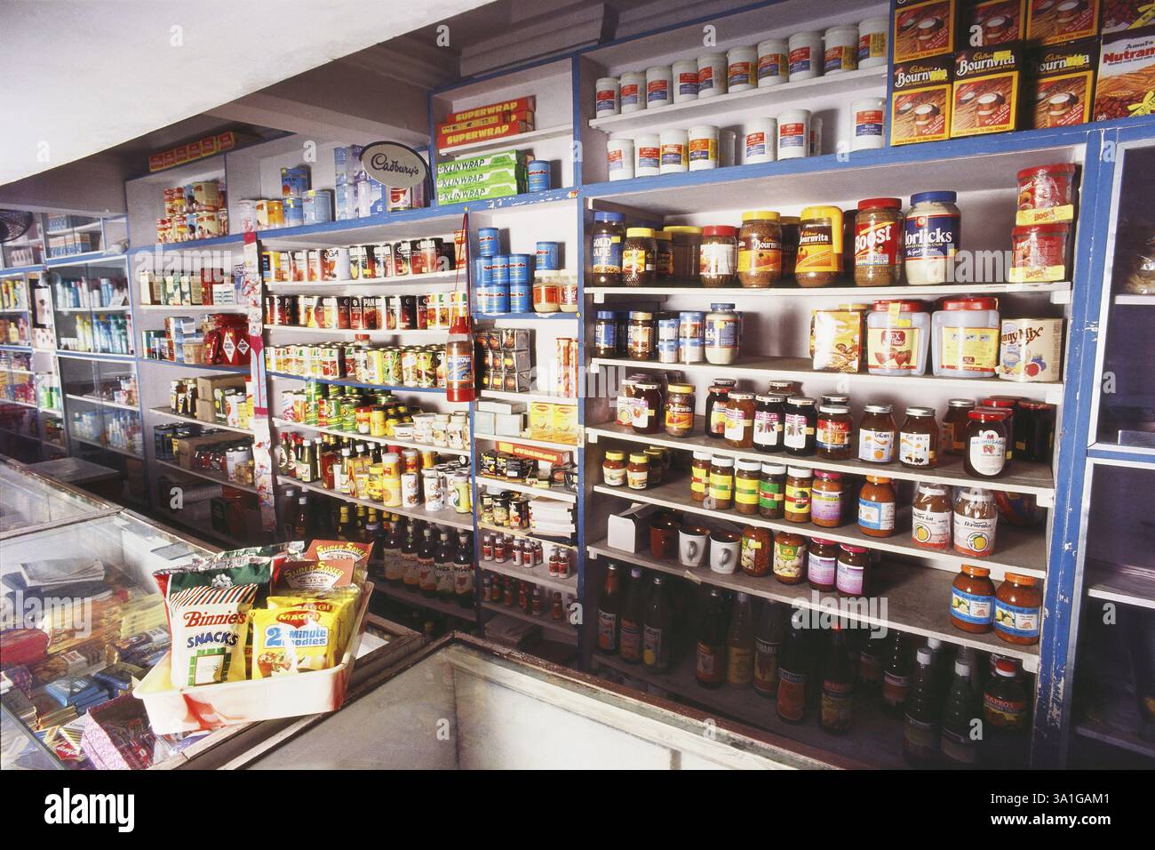 Departmental store shelves with food items, Bombay now Mumbai ...