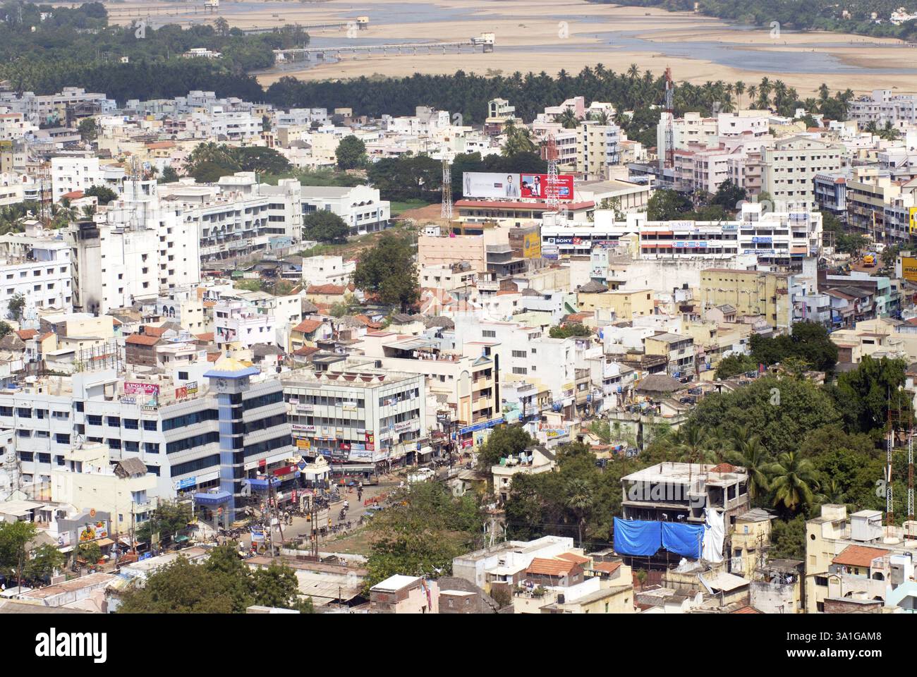 Aerial view of congested multistoreyed buildings of city situated on ...