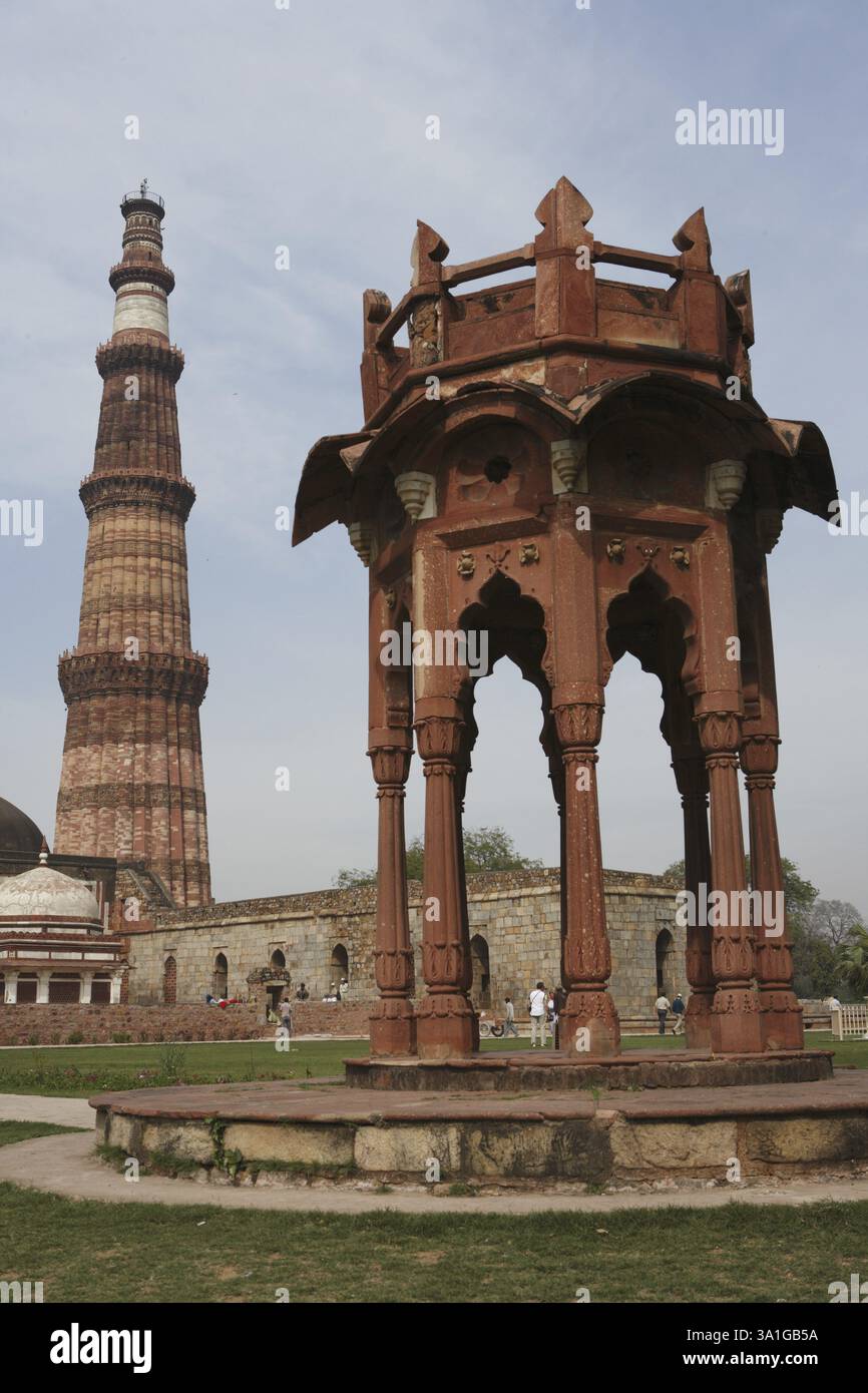 Smith's Folly and Qutb Minar built in 1311 red sandstone tower, Indo ...