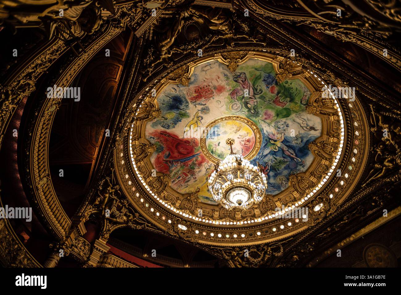 Marc Chagall Ceiling and Chandelier in Opéra Garnier Auditorium - Paris ...