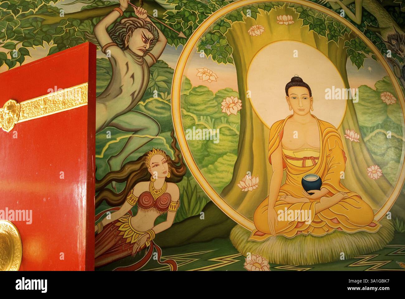 Painting at Tibetan Buddhist monastery at Bodhgaya, Bihar, India, Asia ...