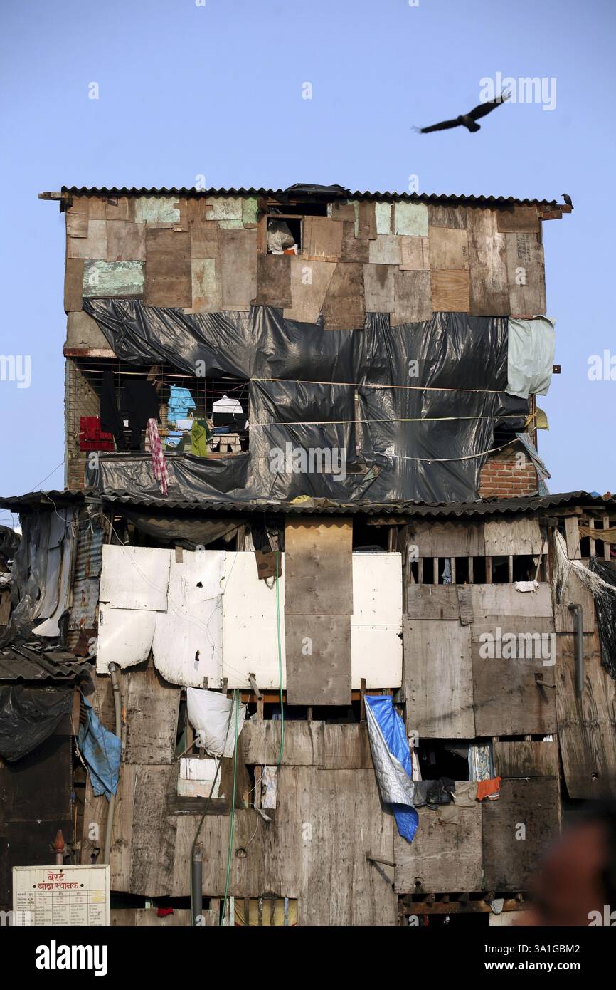 Double storied hut in slums of Behrampada in Bandra, Bombay Mumbai ...