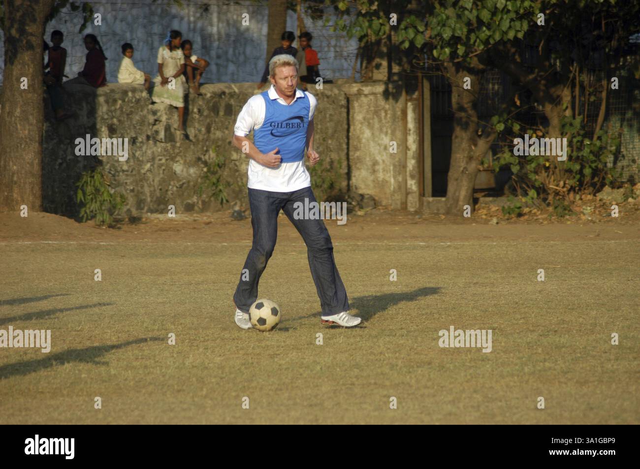Boris Franz Becker visits a football program organized by an NGO Magic ...