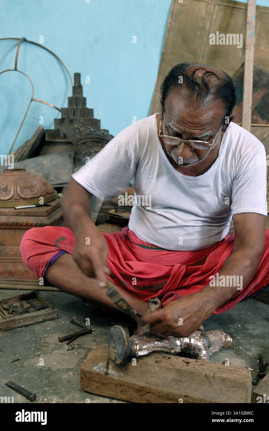 Brass temple Gopura Kalasam making at Swamimalai near Kumbakonam, Tamil ...