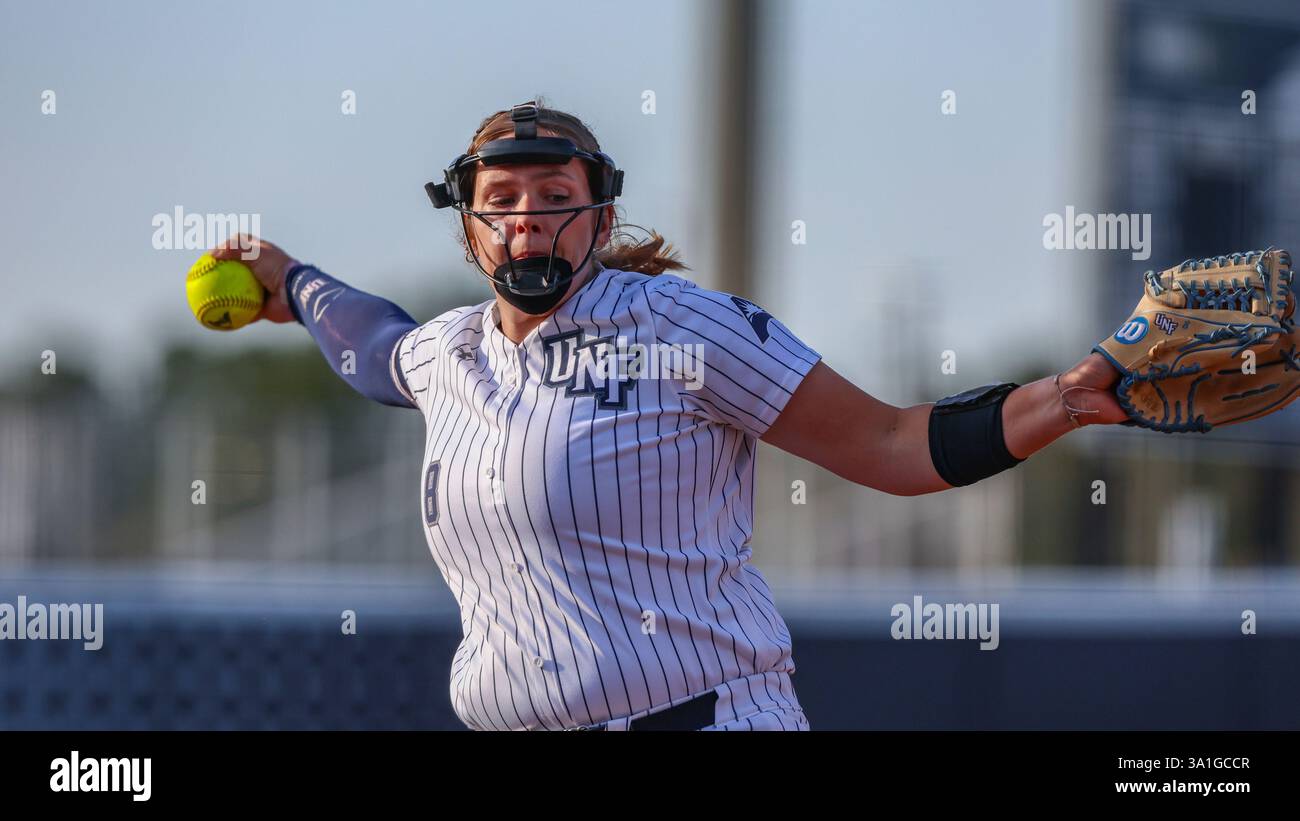 North Florida pitcher Allison Benning (8) in action during an NCAA ...