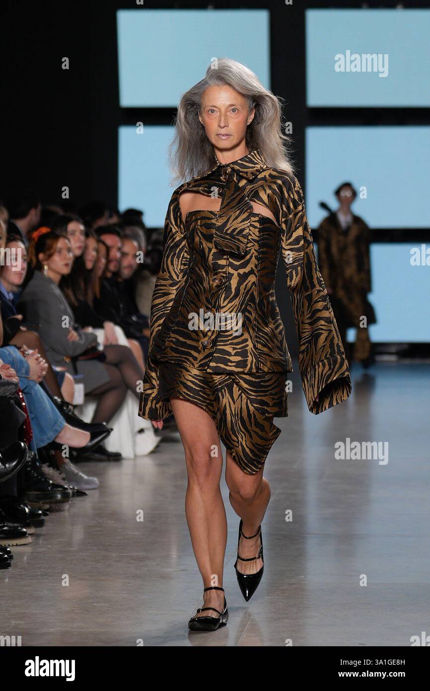 A model walks the runway during Luis Carvalho fashion show at Lisboa ...