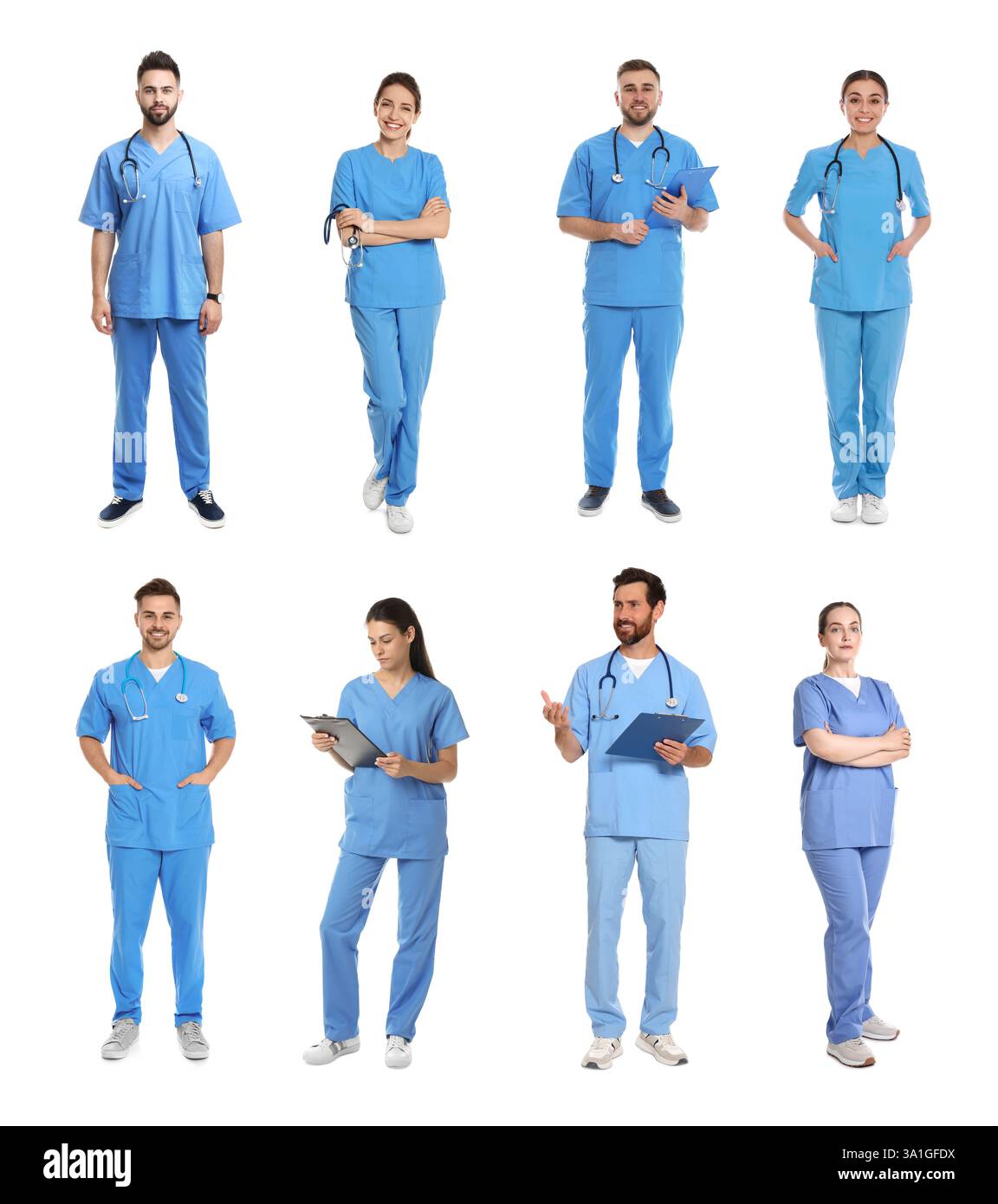 Medical nurses in uniforms on white background, set Stock Photo - Alamy