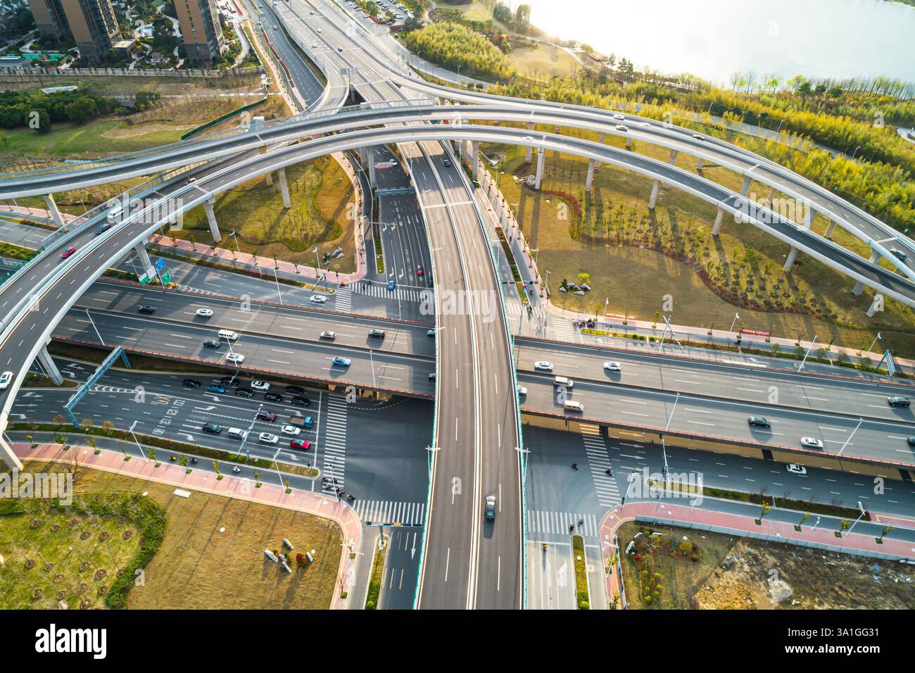 Urban highway interchange showcases modern infrastructure and busy ...