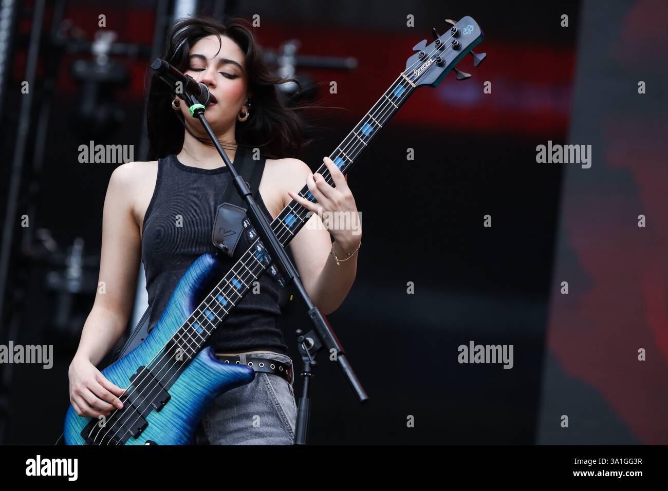 Bassist for the band The Warning, Alejandra Villarreal during a ...