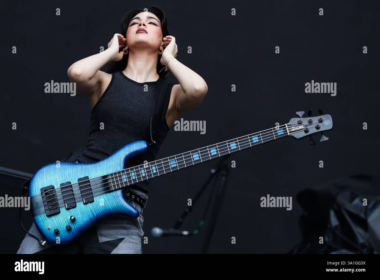 Bassist for the band The Warning, Alejandra Villarreal during a ...