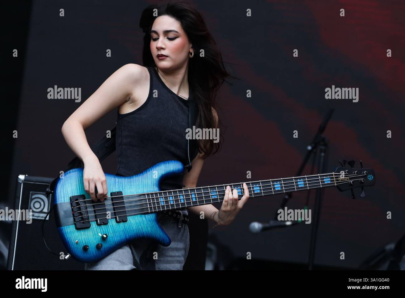 Bassist for the band The Warning, Alejandra Villarreal during a ...