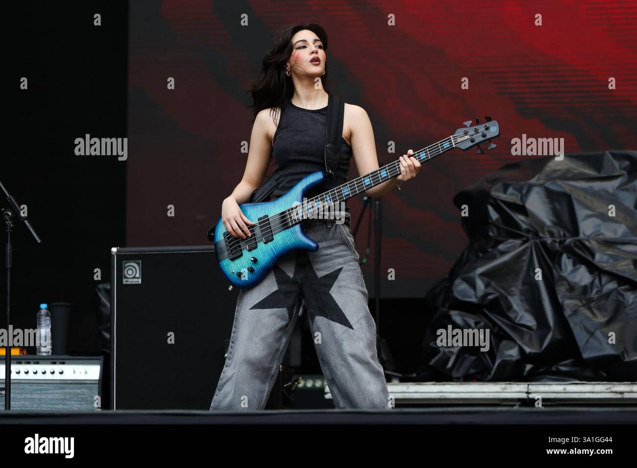 Bassist for the band The Warning, Alejandra Villarreal during a ...