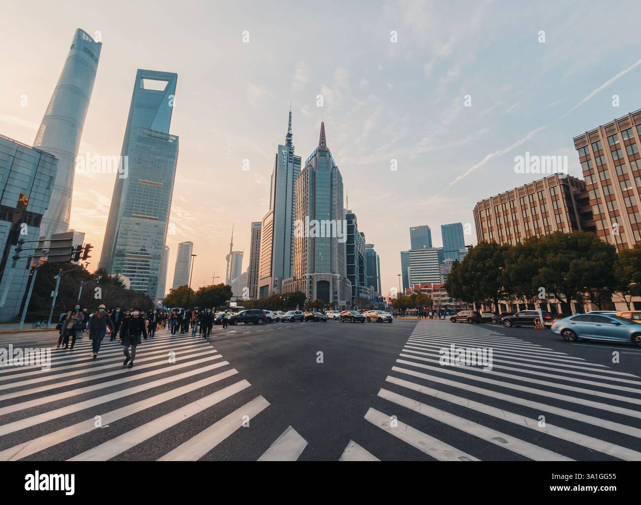 Shanghai, China - March 17, 2020: Busy intersection in Shanghai at ...