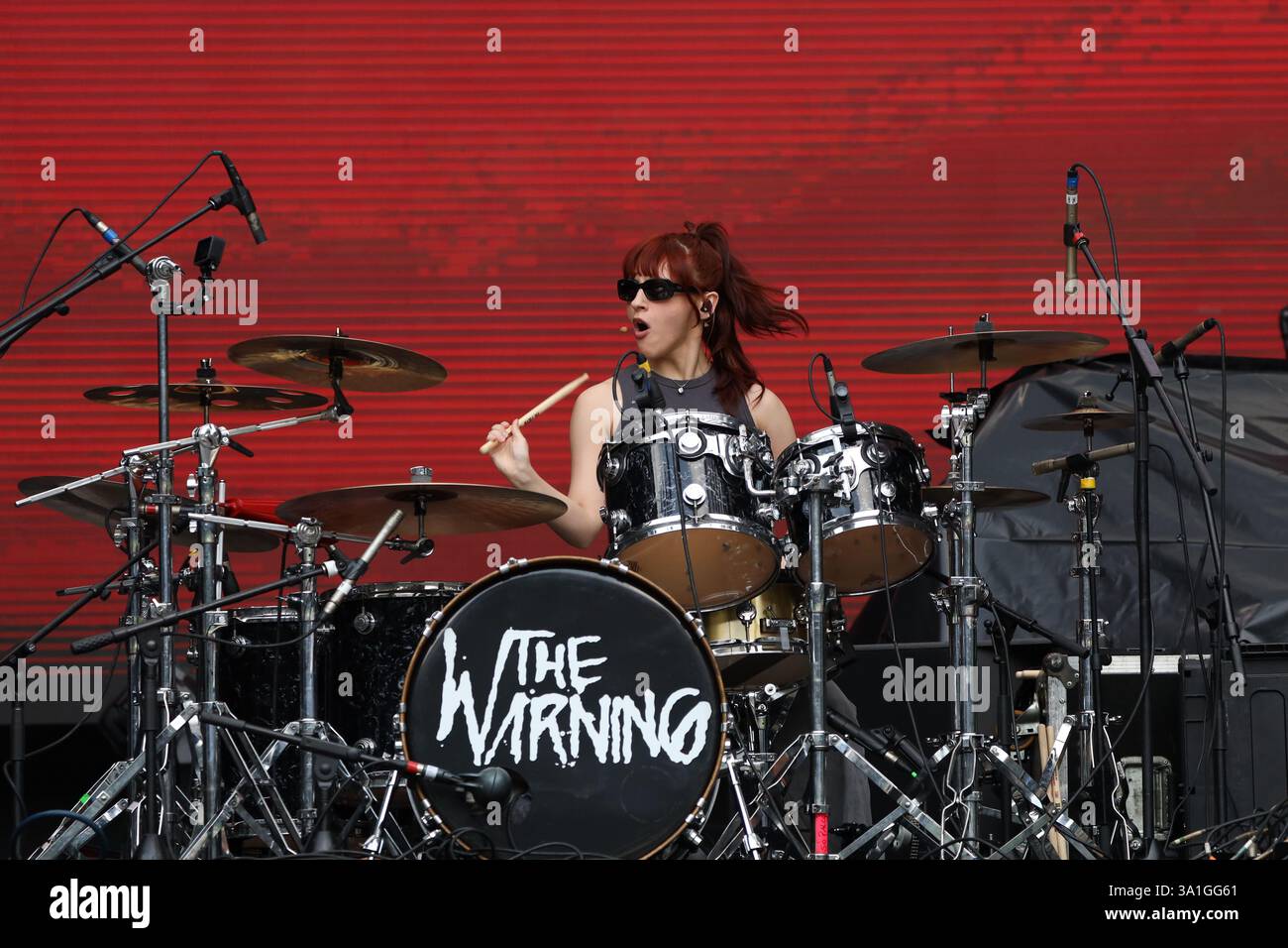 Sao Paulo, Brazil. 8th Mar 2025. Drummer of the band The Warning ...