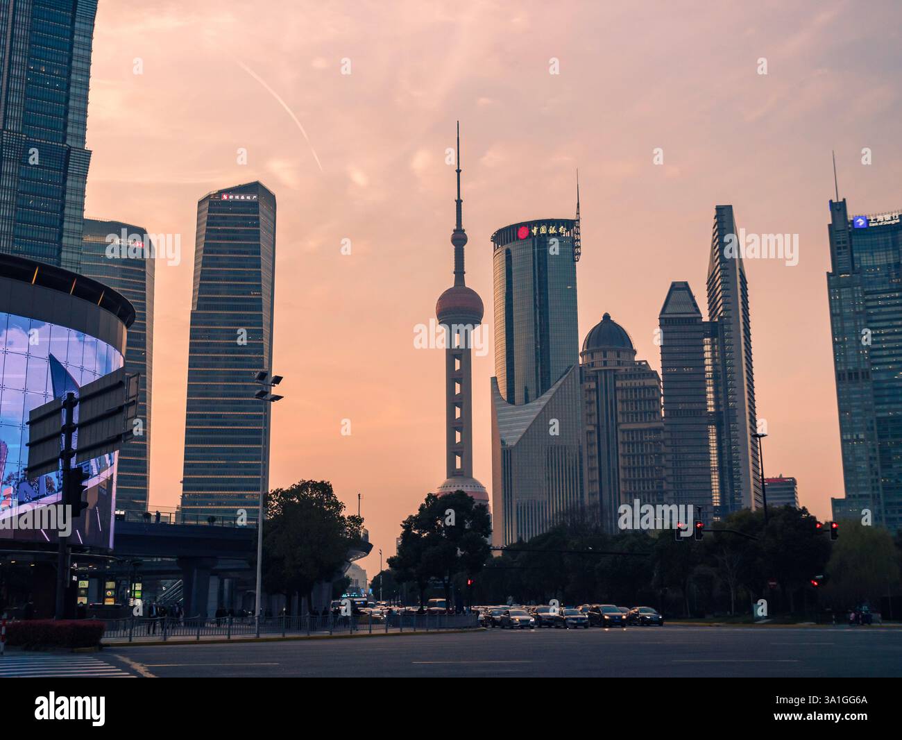 Shanghai, China - March 17, 2020: Beautiful sunset over Shanghai ...