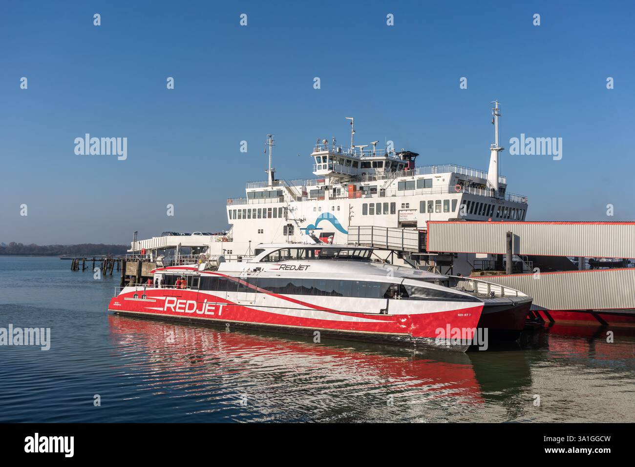 Red Funnel Red Jet 7 foot passenger ferry and Red funnel car passenger ...