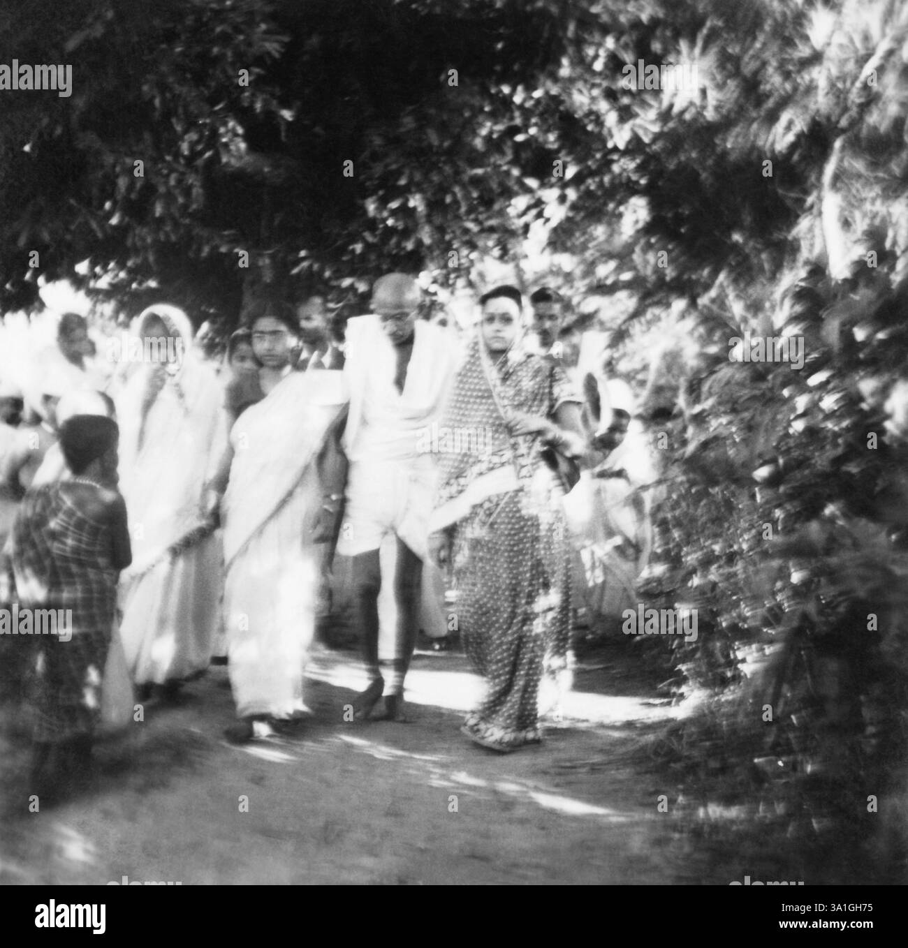 Mahatma Gandhi and others walking through the area effected by Hindu ...