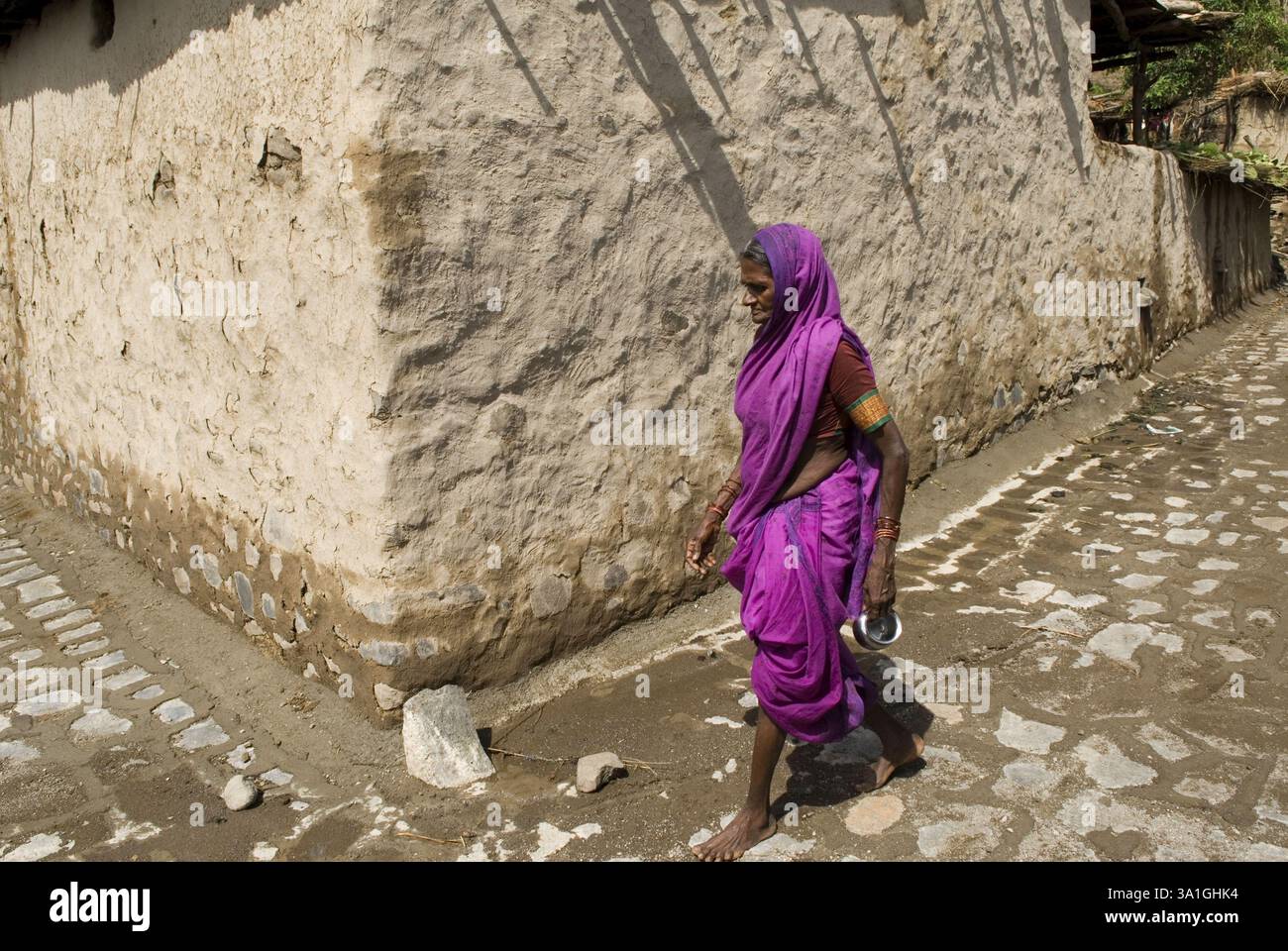 Rural lady walking, Marathwada, Maharashtra, India, Asia Stock Photo ...