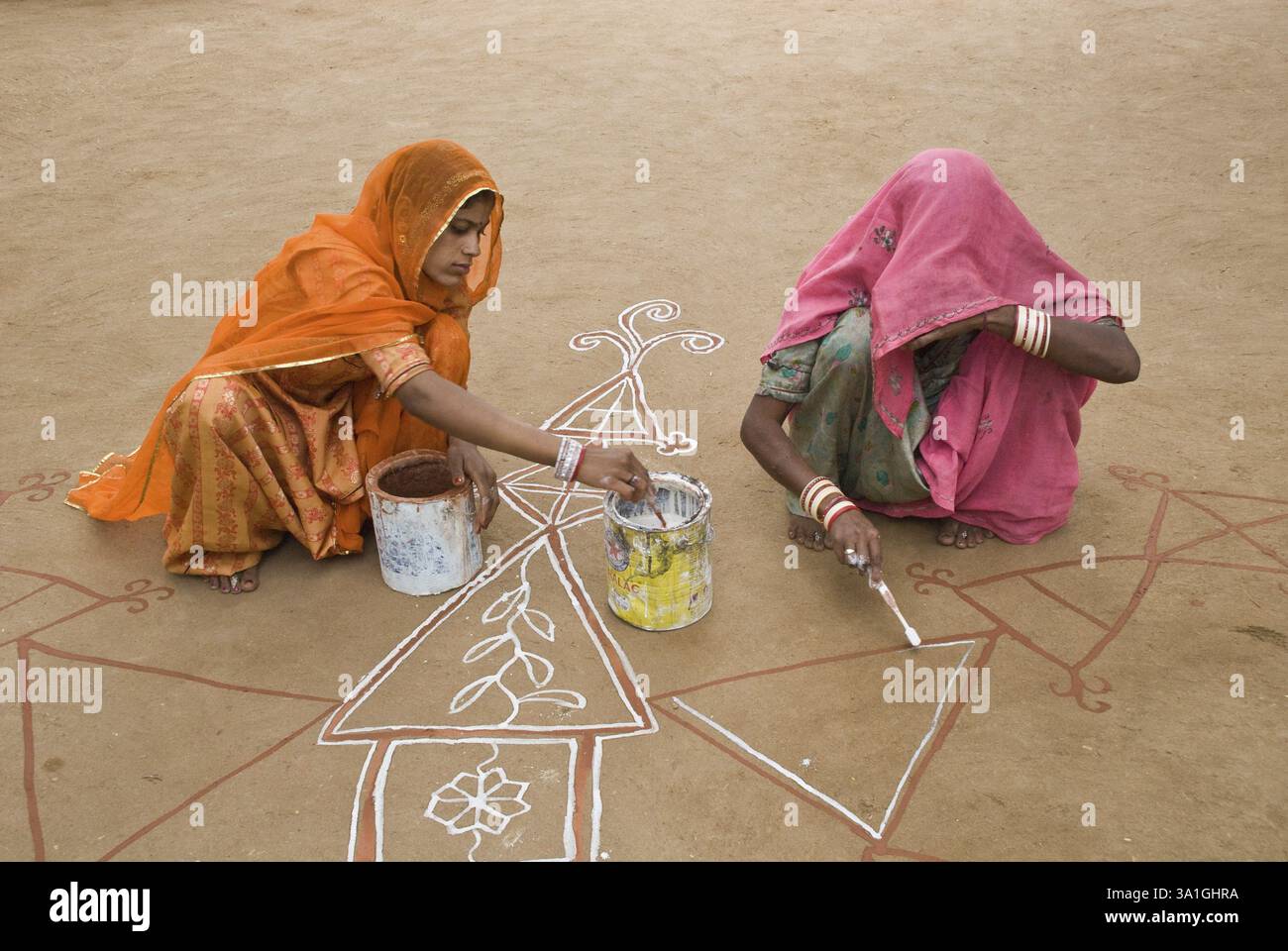 Traditional mandana (rangoli) at the courtyard Manvar resort on way to ...