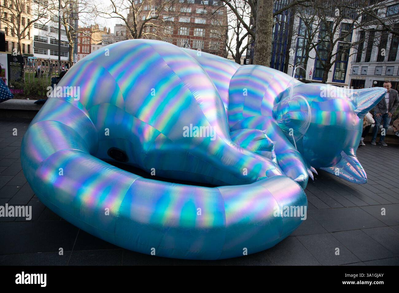 London, England, UK. 8th Mar 2025. Inflatable cats on Leicester Square ...