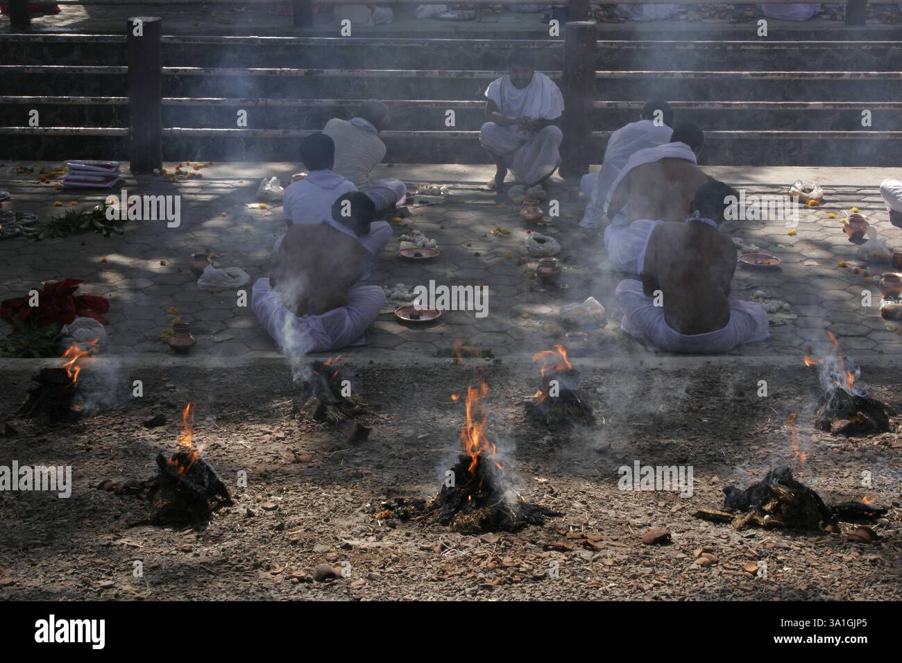 Traditional and customary ceremonies called Shraad Puja performed by ...