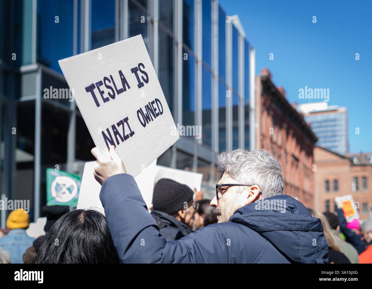 New York Ciy, USA. 08th Mar, 2025. Protest continue at the Tesla ...