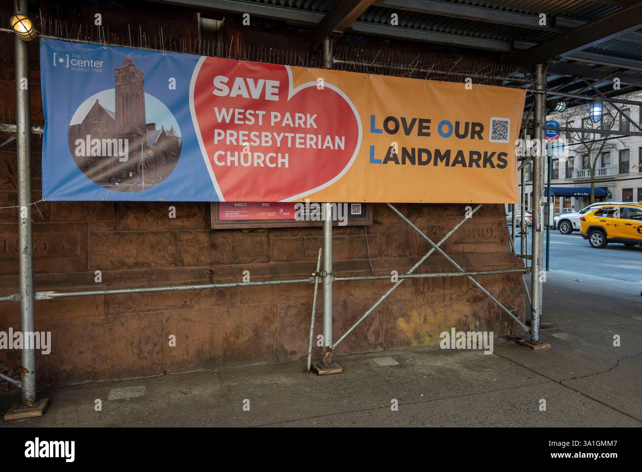 NEW YORK, NEW YORK - MARCH 08: A banner to save the Landmark West Park ...