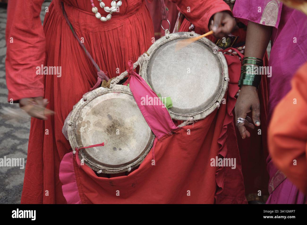 Gondhali from Solapur District playing drums during the Procession of ...