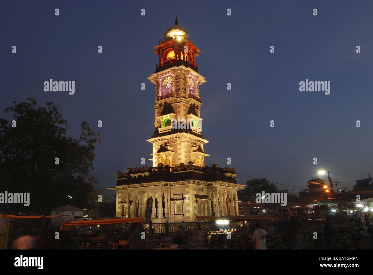 Clock tower market in evening, Jodhpur, Rajasthan, India, Asia Stock ...