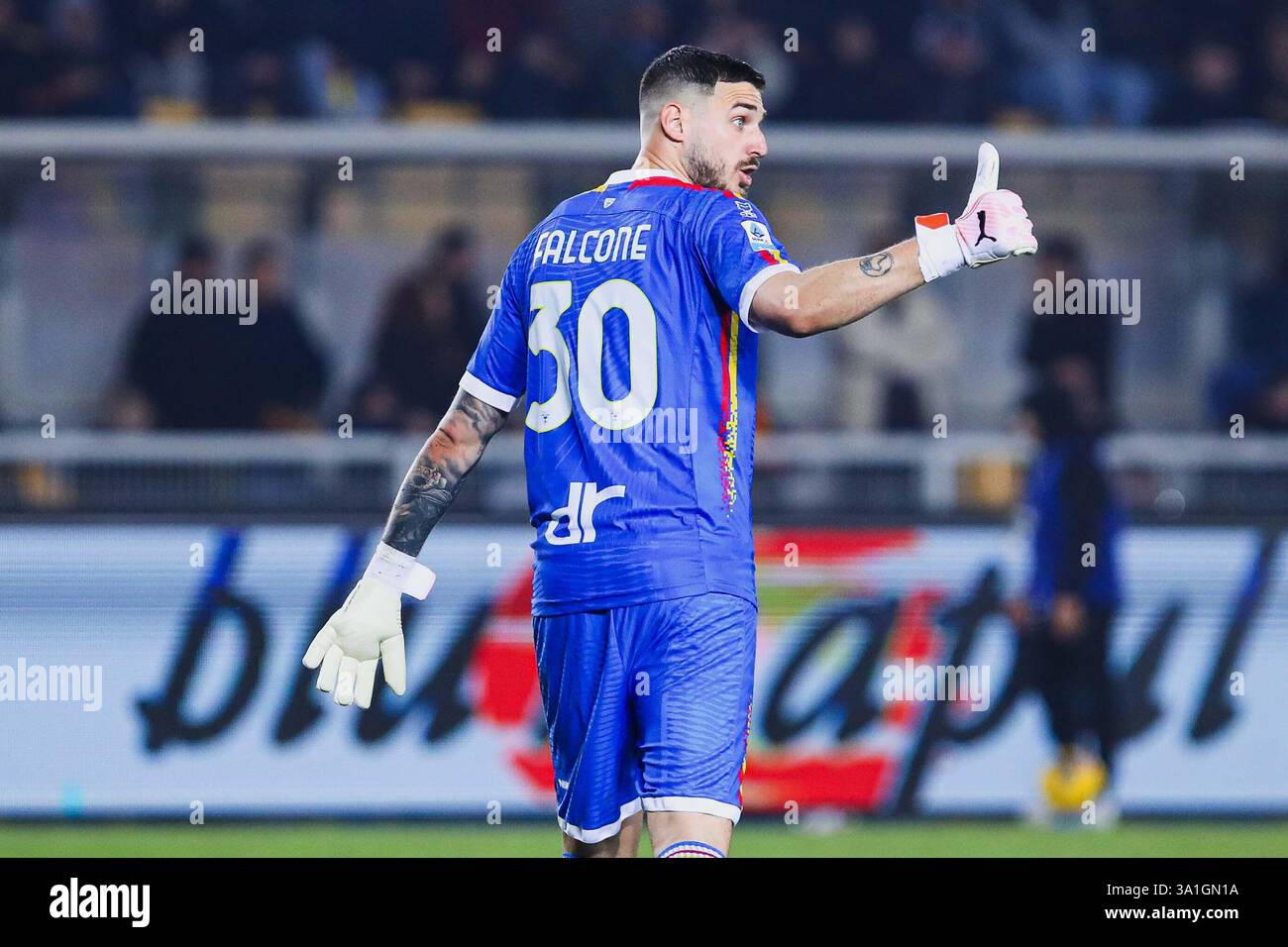 Lecce, Italy. 08th Mar, 2025. Wladimiro Falcone of US Lecce gestures ...