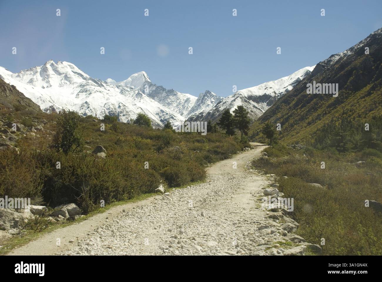 Kinner Kailash snow covered mountain range at Chitkul, Sangla Valley ...