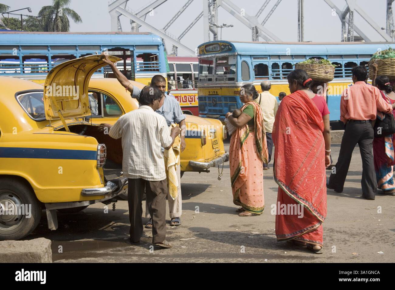Street Scene, Human activities, people near around Howrah Bridge now ...